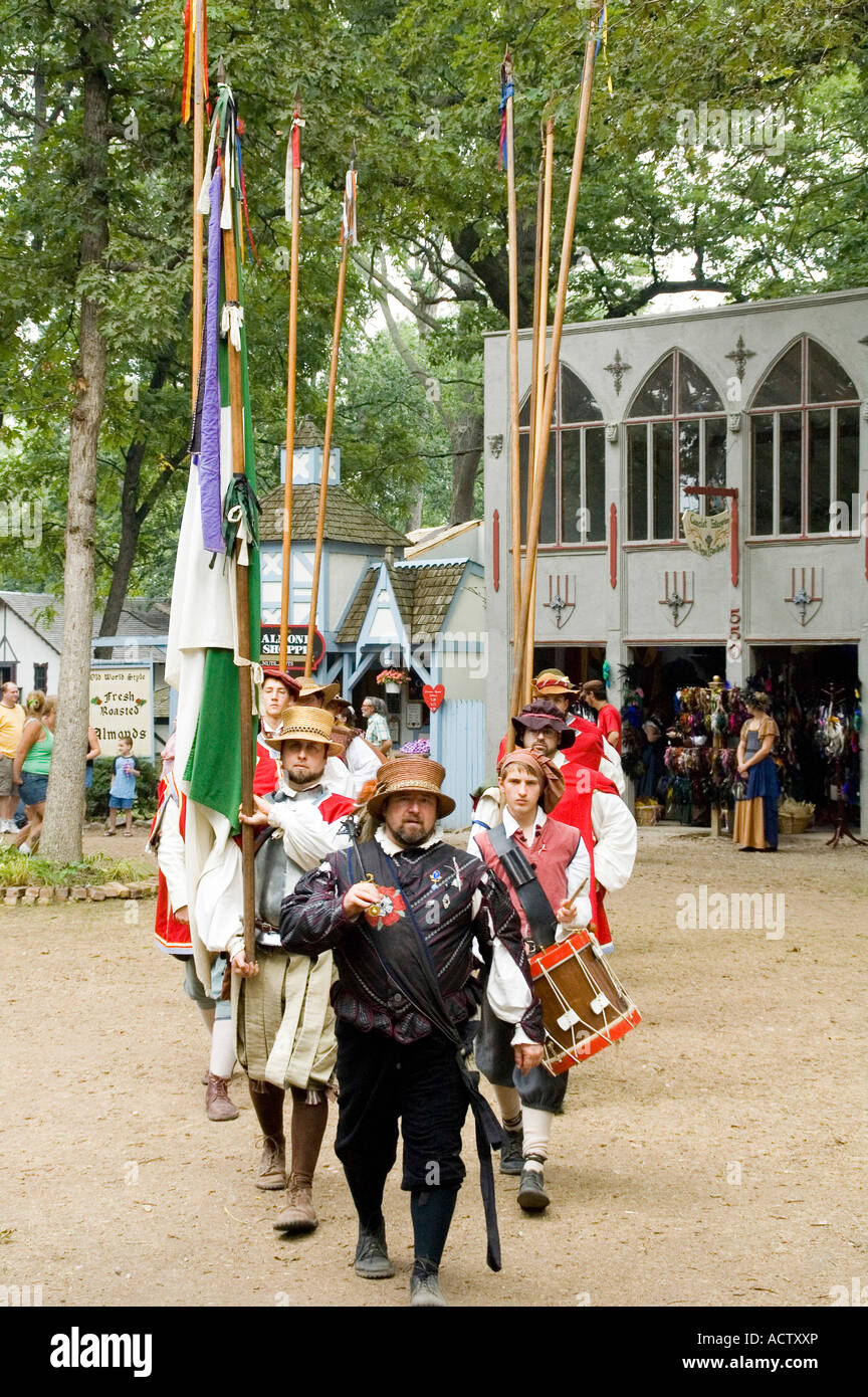 Front view of Flag march by renaissance participants Stock Photo - Alamy