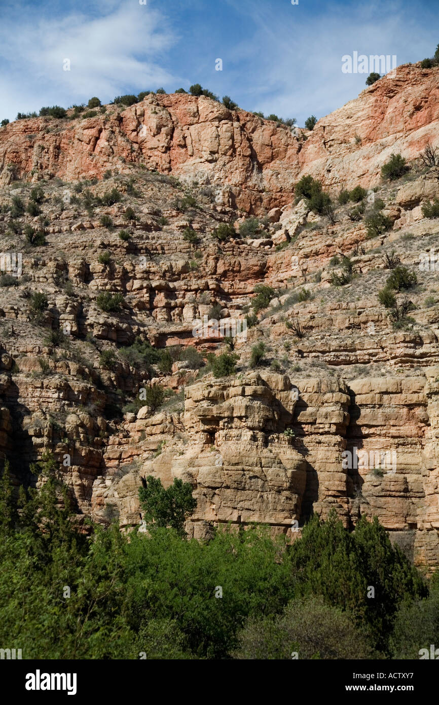Rock formations and green trees, Verde Canyon wilderness as seen from ...