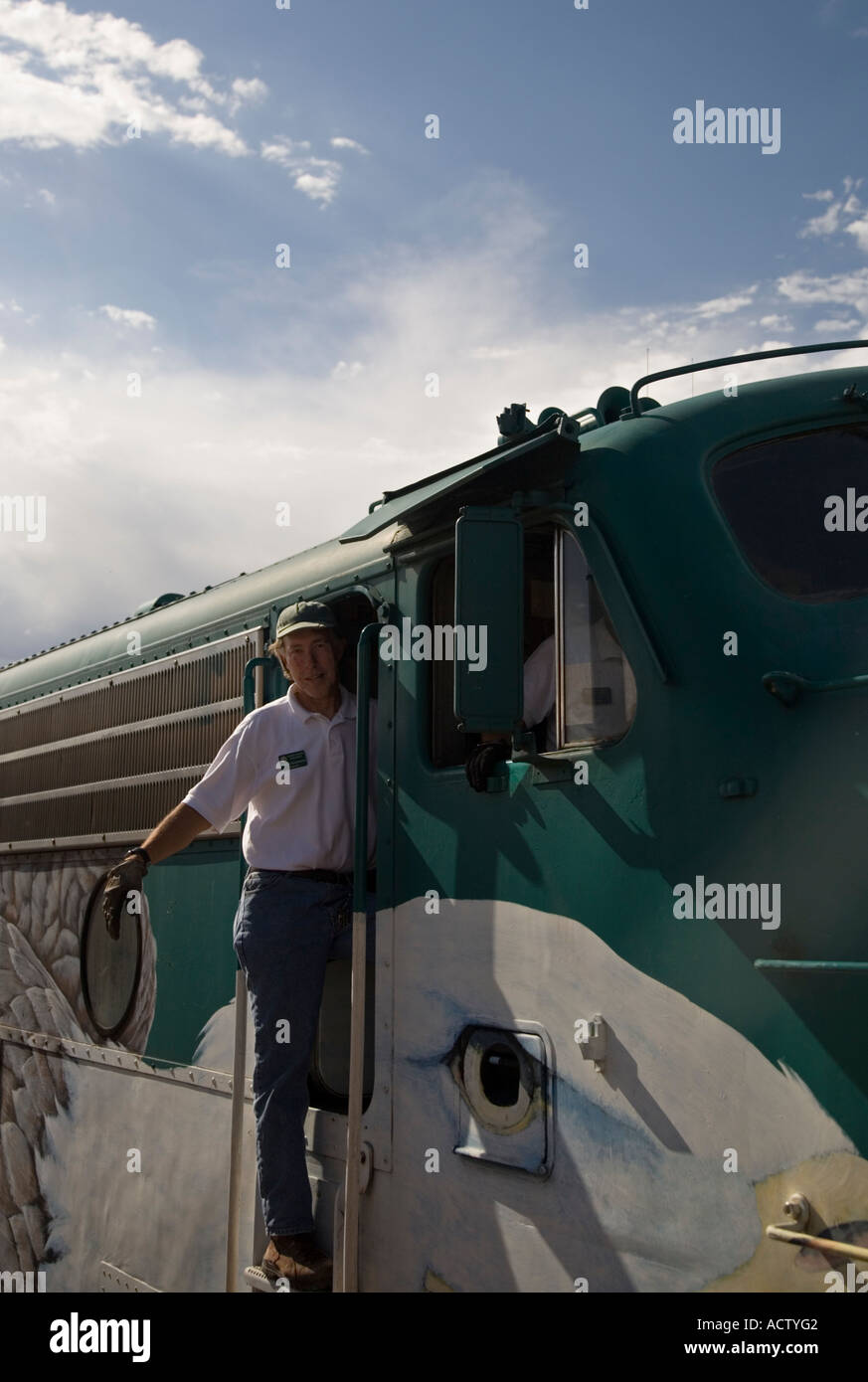 Engineer on locomotive switching to front of train at Perkinsville ...