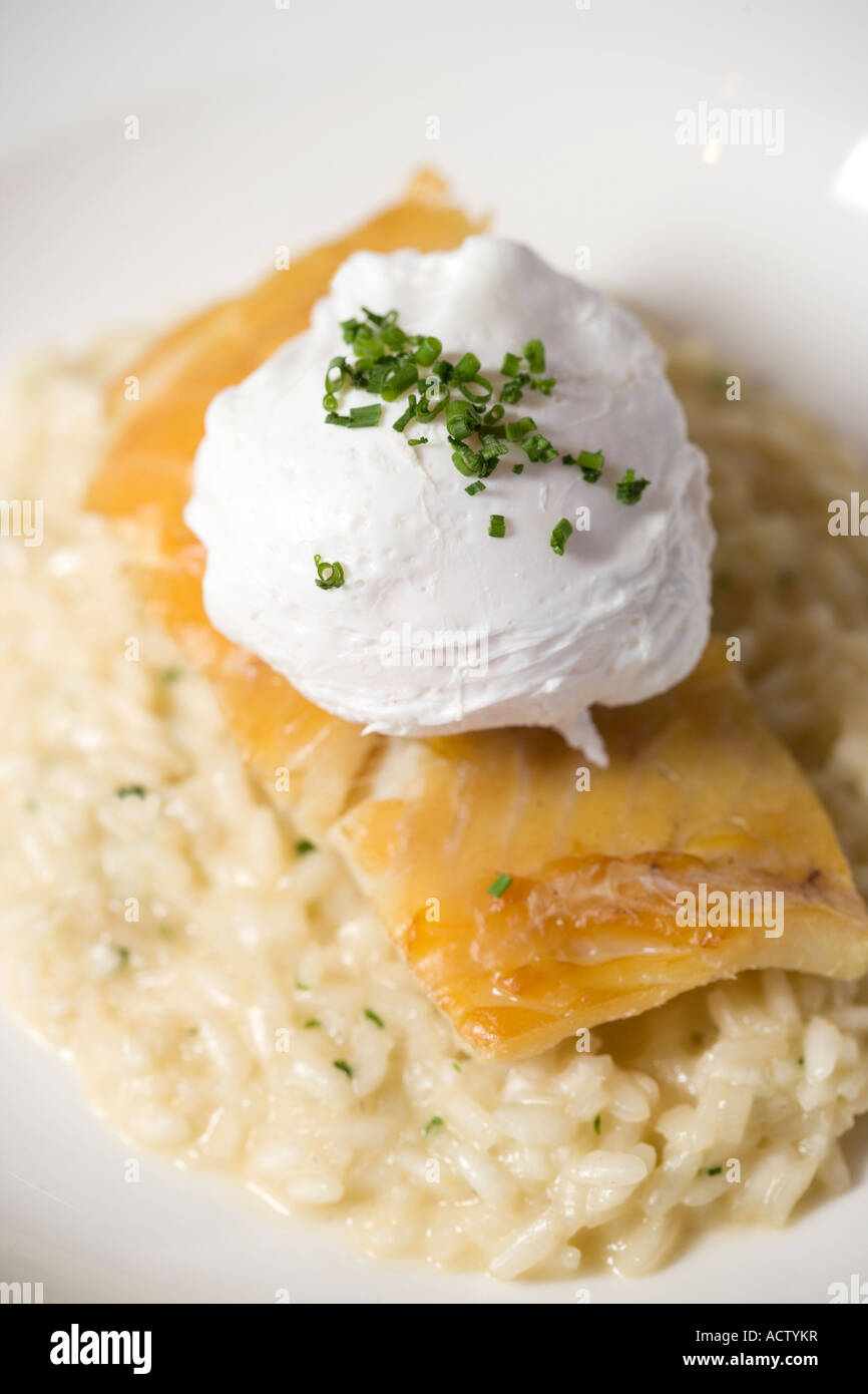Smoked Haddock with Sour Cream with Rice Dish Stock Photo - Alamy