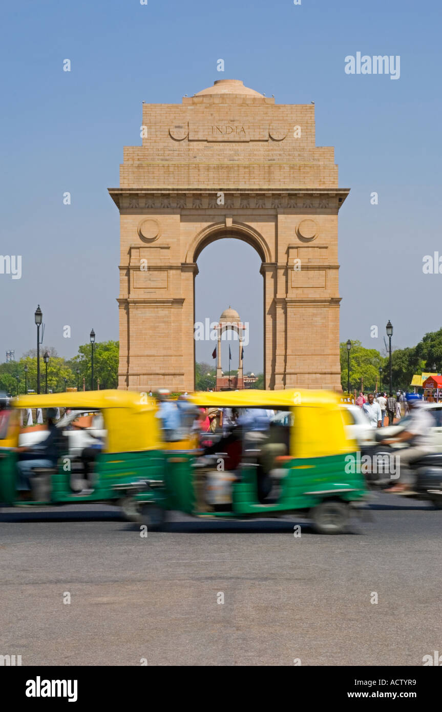 A view of the India Gate at the eastern end of Rajpath with auto ...