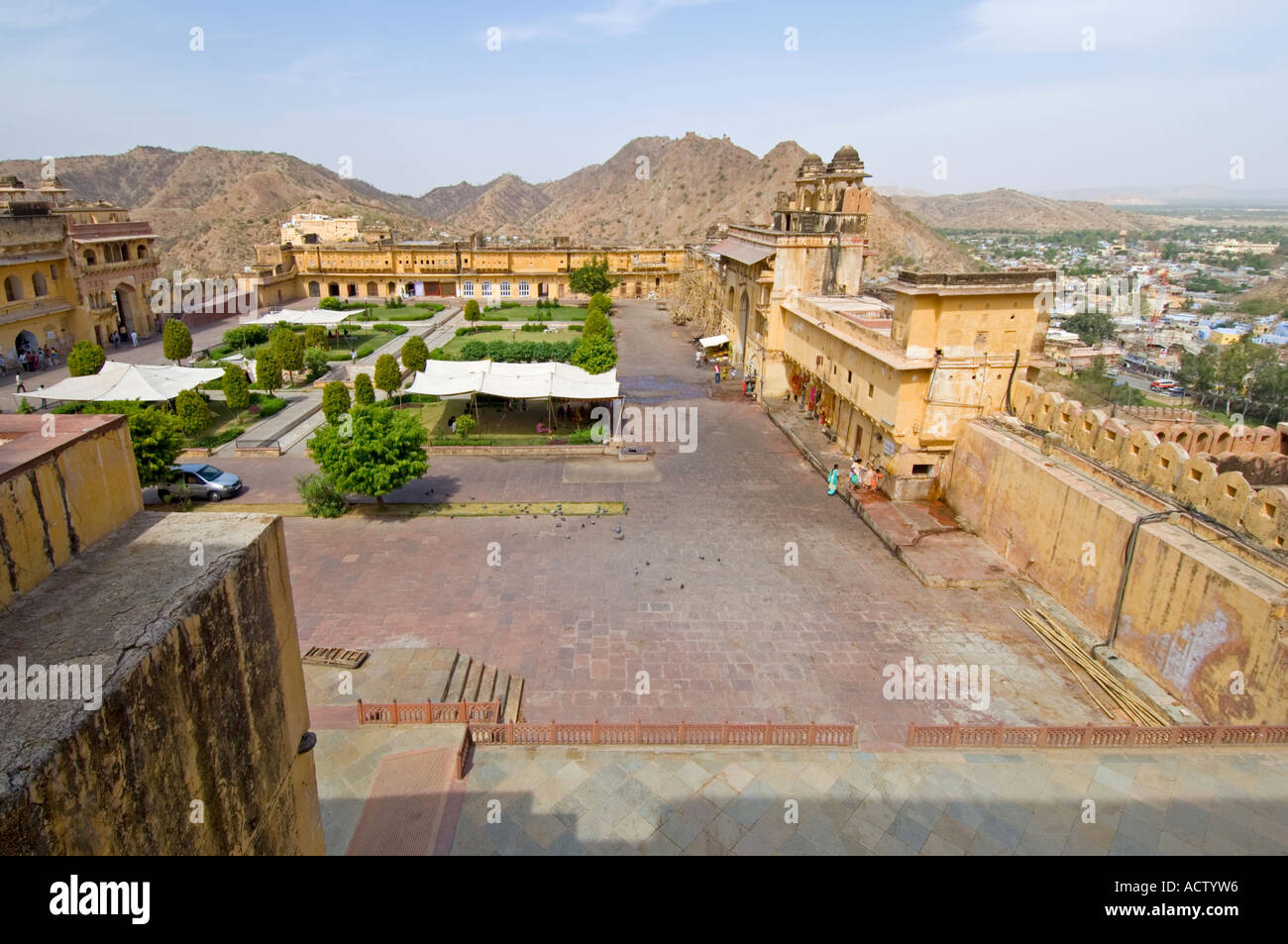 A wide angle view of Jaleb Chowk courtyard at the Amber Fort in ...