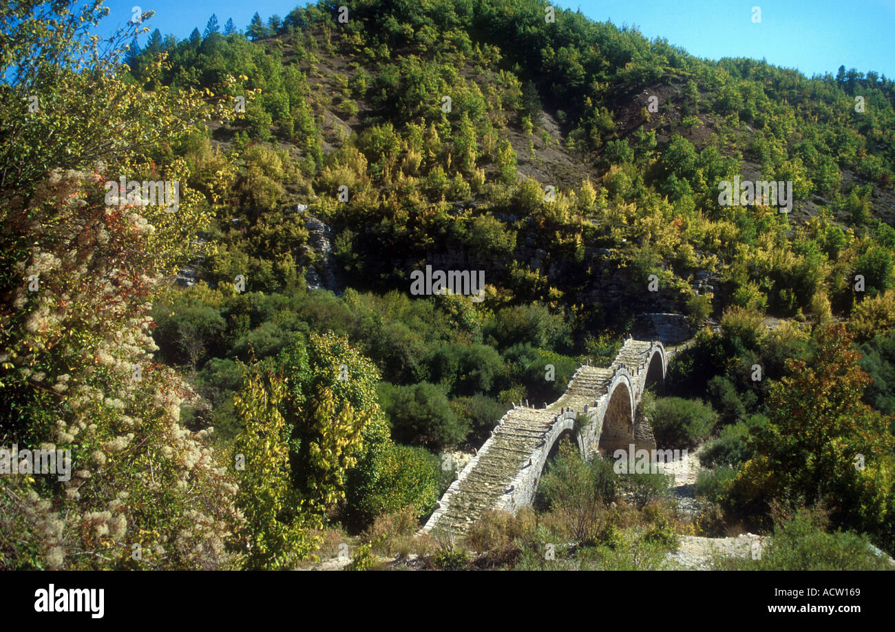 greece epirus zagoria pindus mountains an old traditional bridge with ...