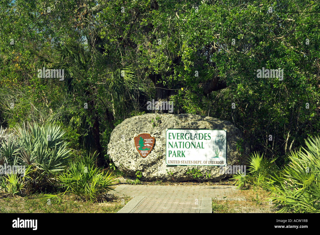 The Everglades National Park entrance sign near Homestead Florida USA ...