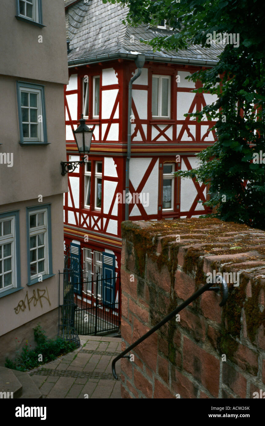 Half timbered house in the medieval town of Marburg Germany Stock Photo ...