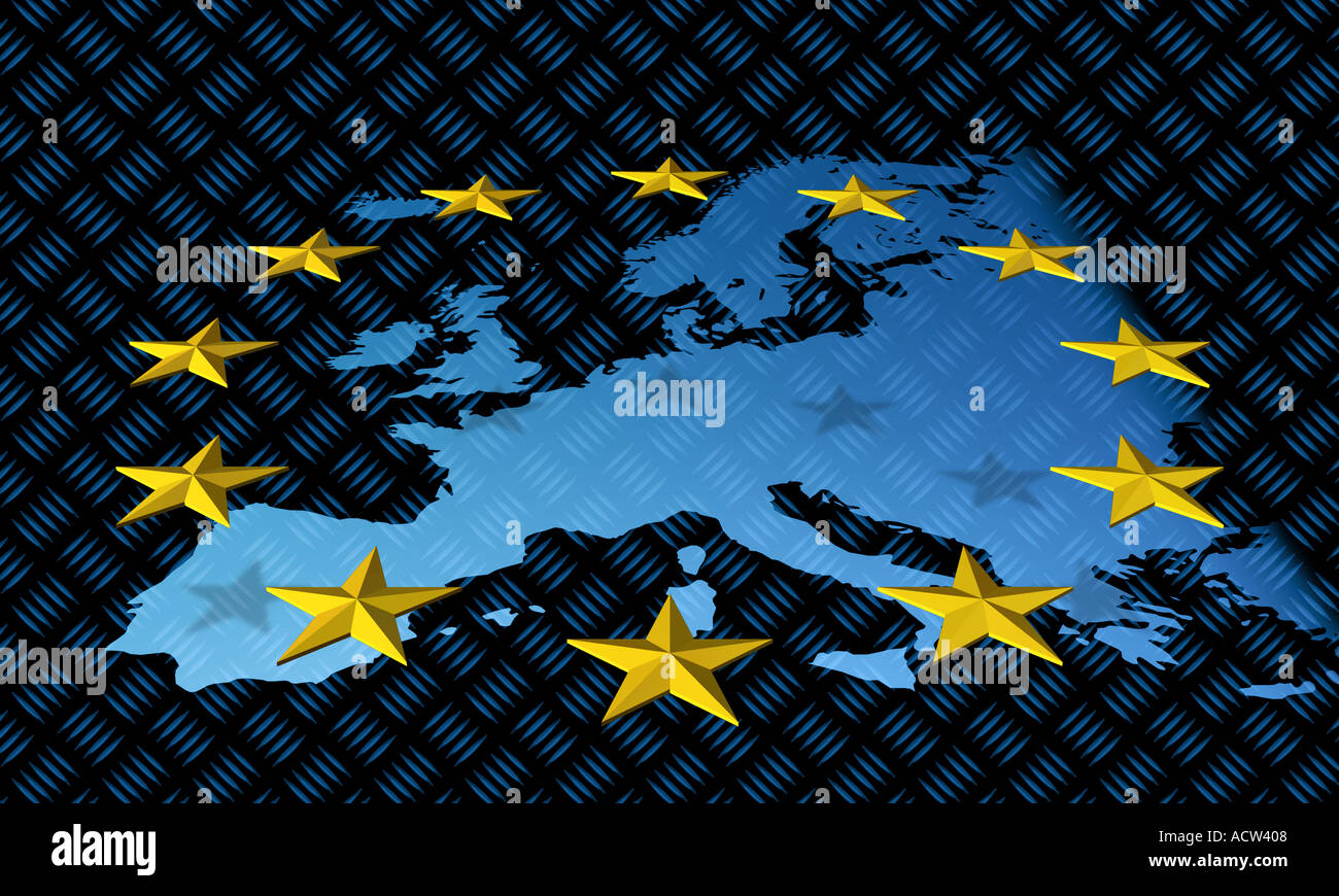 Dazzling Metallic Blue Europe with Golden Ring of Stars against a Five ...