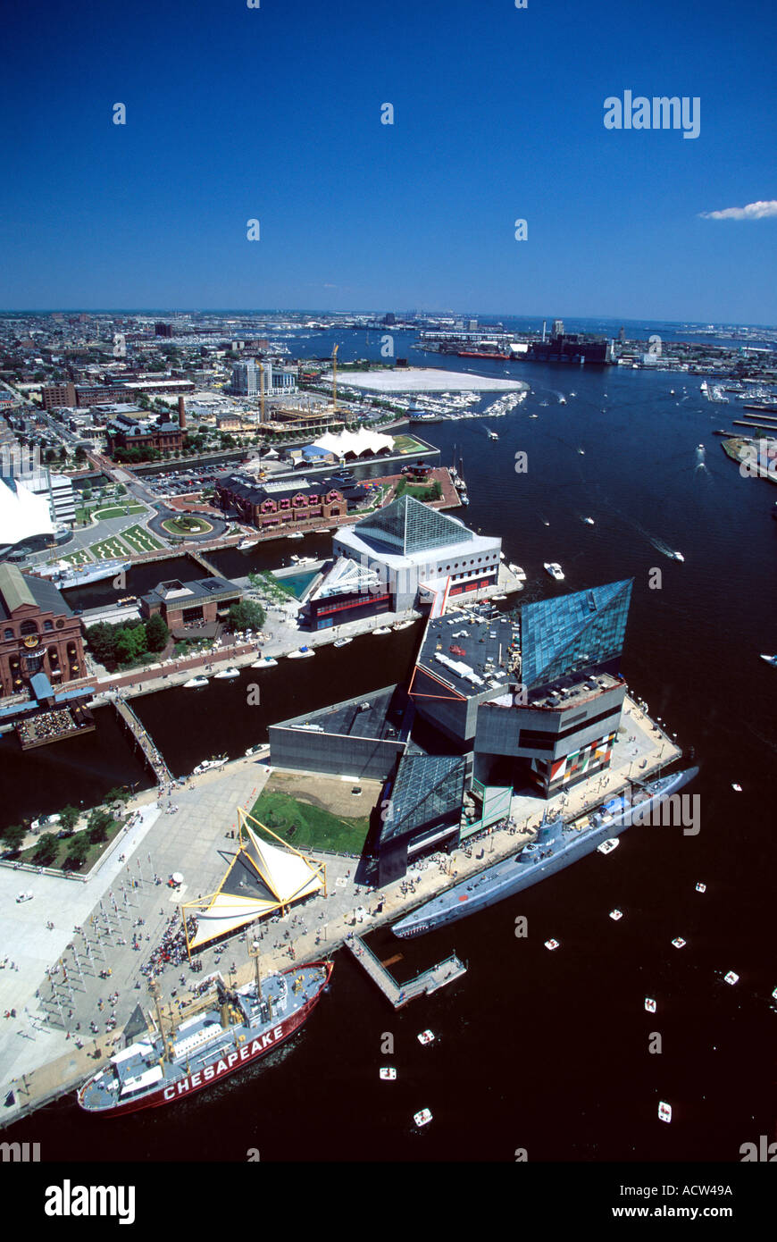 Aerial View of Baltimore Inner Harbor and National Aquarium Baltimore ...