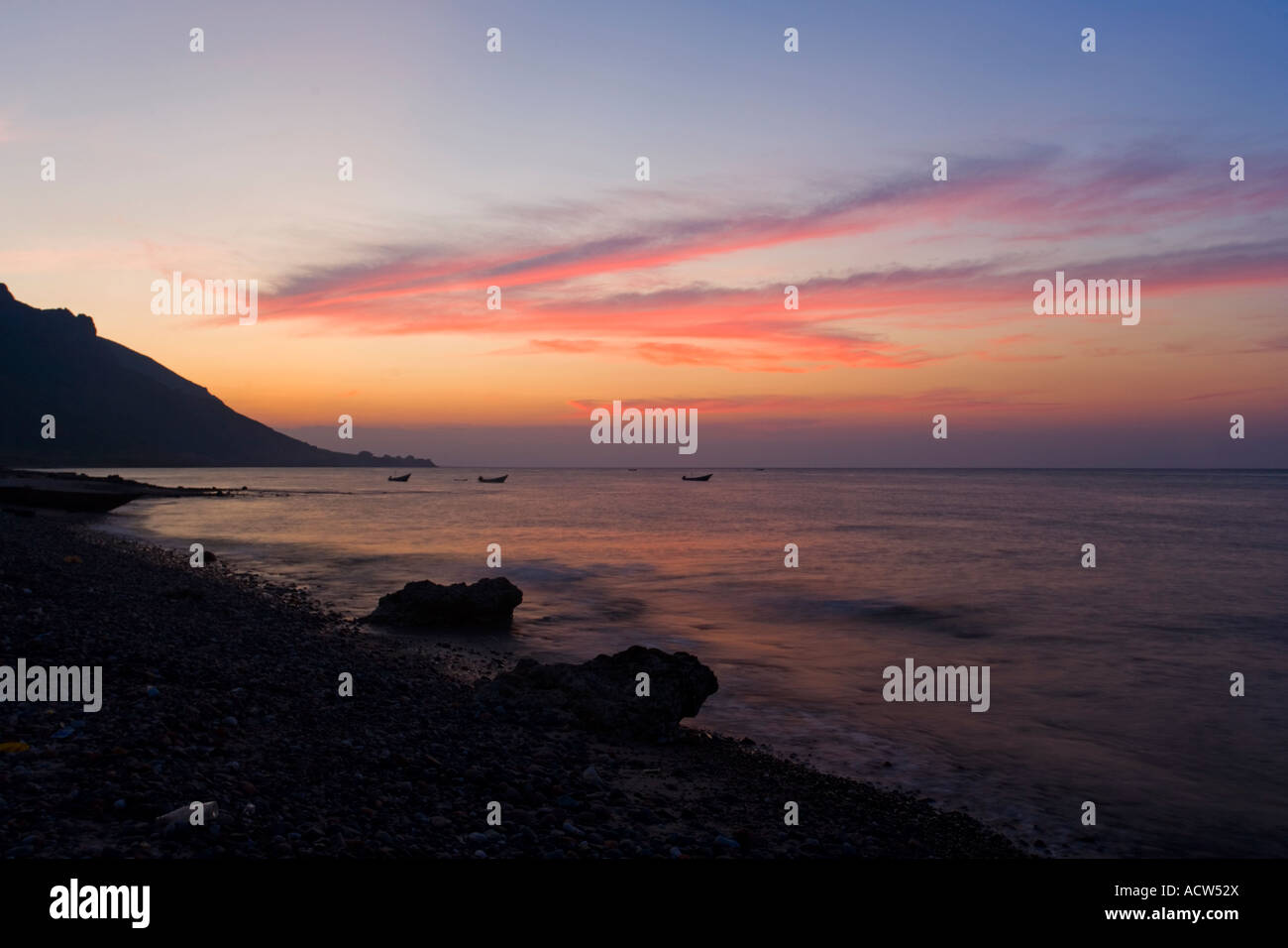 Sunset on the little harbour of Hadibu the biggest settlement of ...