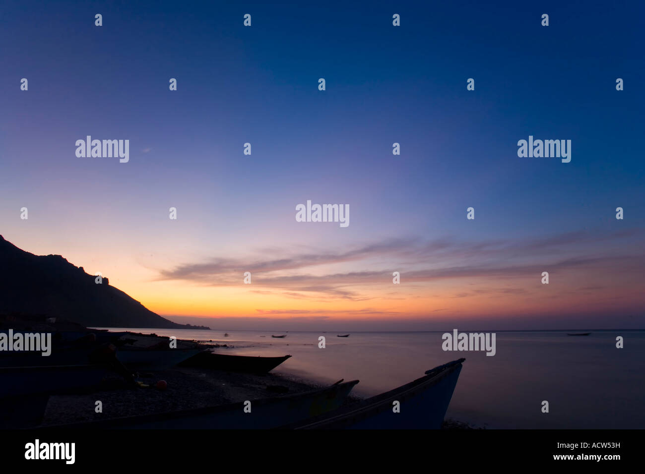 Sunset on the little harbour of Hadibu the biggest settlement of ...