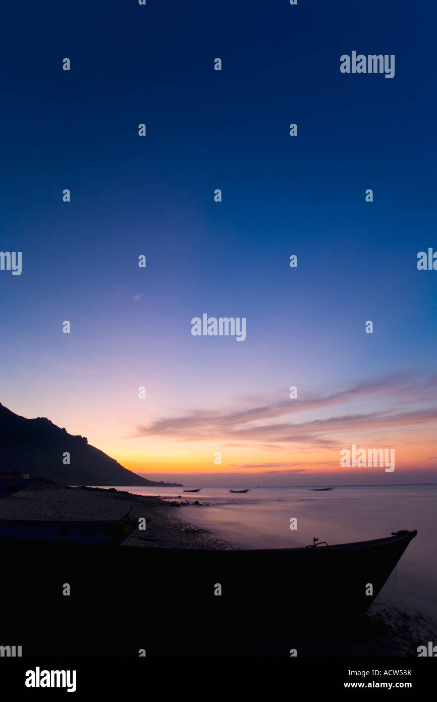 Sunset on the little harbour of Hadibu the biggest settlement of ...