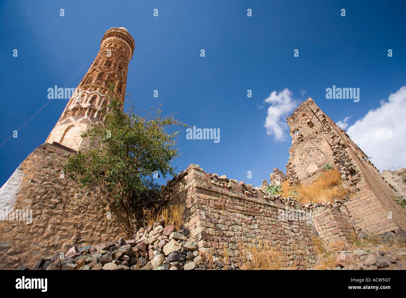 The ruins of the Former Palace of Queen Arwa Jibla near Taizz Yemen ...
