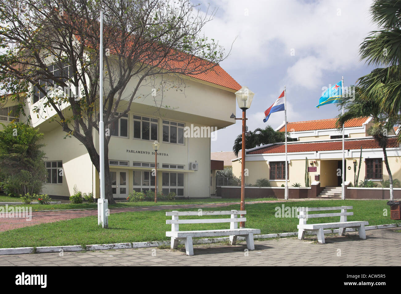 The Parliament buildings of Aruba in Oranjestad, Netherlands Antilles ...