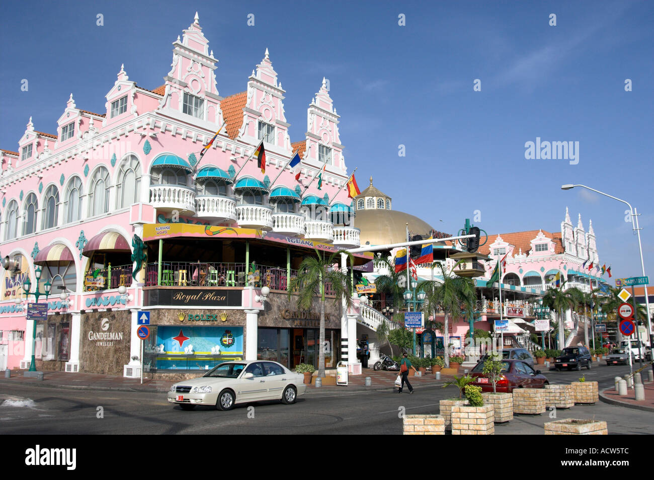 Colonial Dutch architecture along the main street of Oranjestad Aruba ...