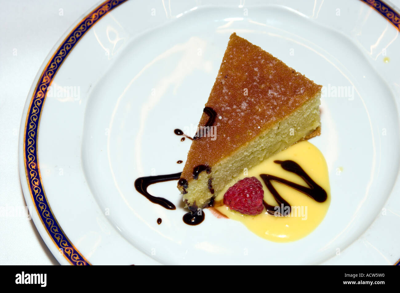 Dessert plate of Lemon cake with raspberry on the cruise ship Zaandam ...