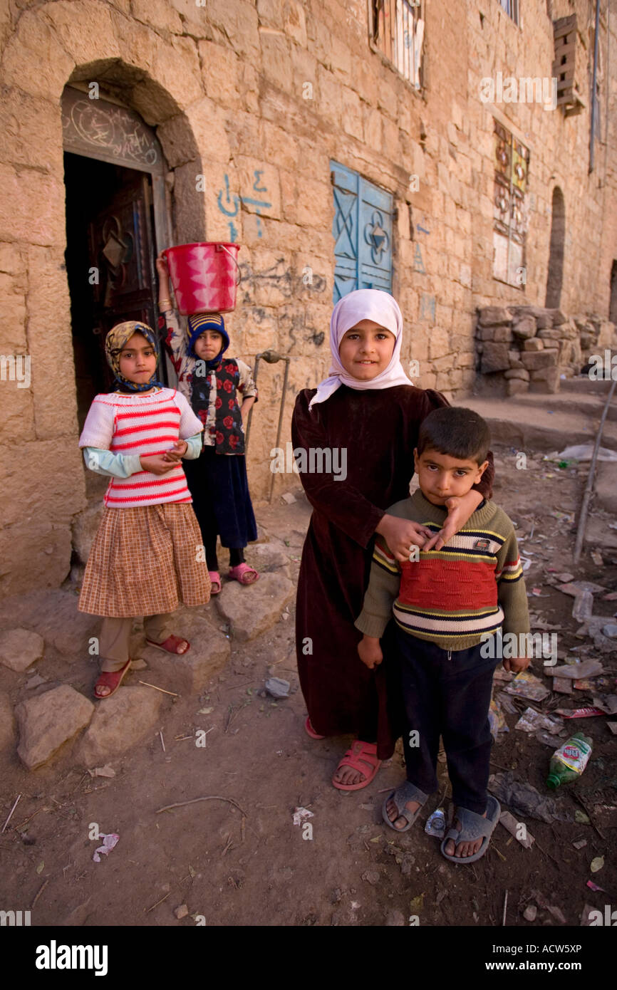 Children along the streets of Hababa Village near Sana a Yemen Stock ...