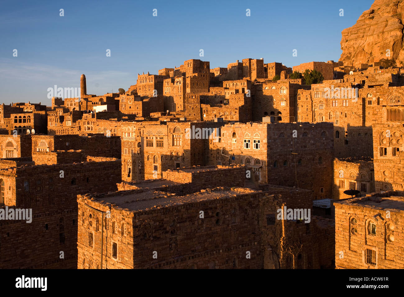 The beautiful architecture of the old city of Thulla at sunrise Yemen ...