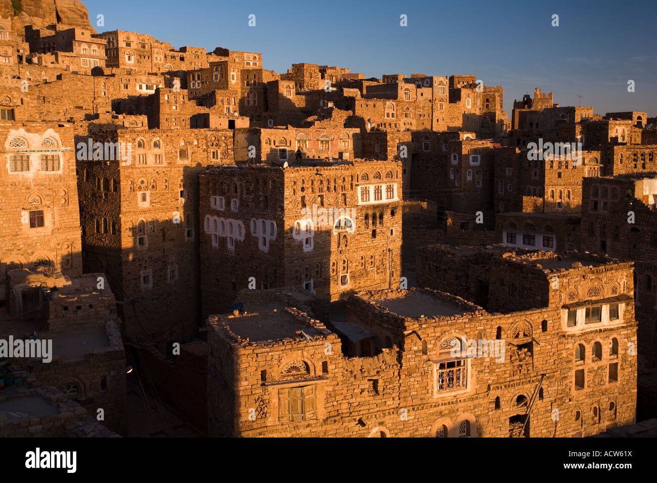 The beautiful architecture of the old city of Thulla at sunrise Yemen ...