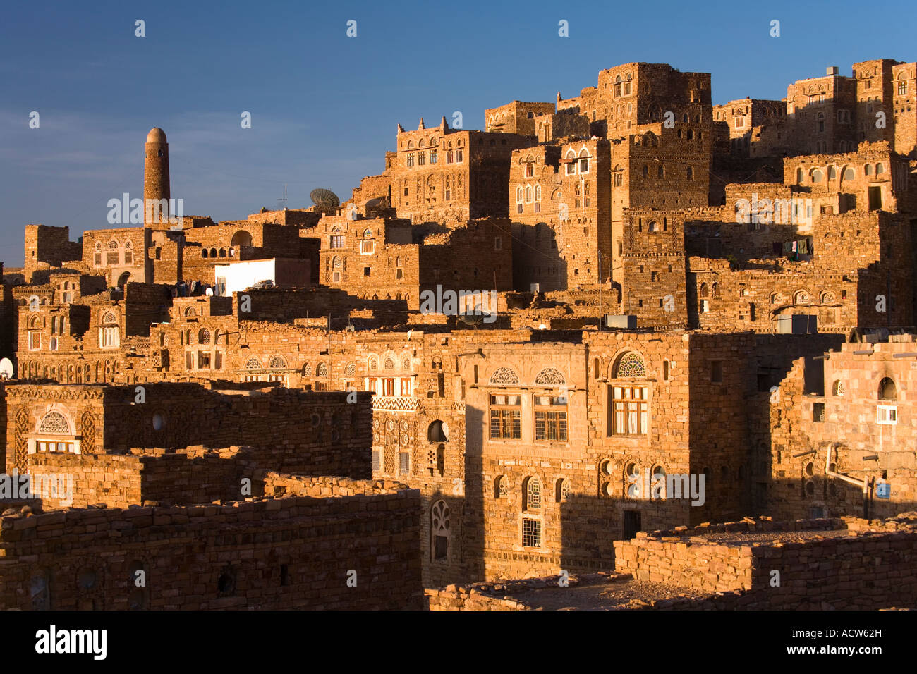 The beautiful architecture of the old city of Thulla at sunrise Yemen ...