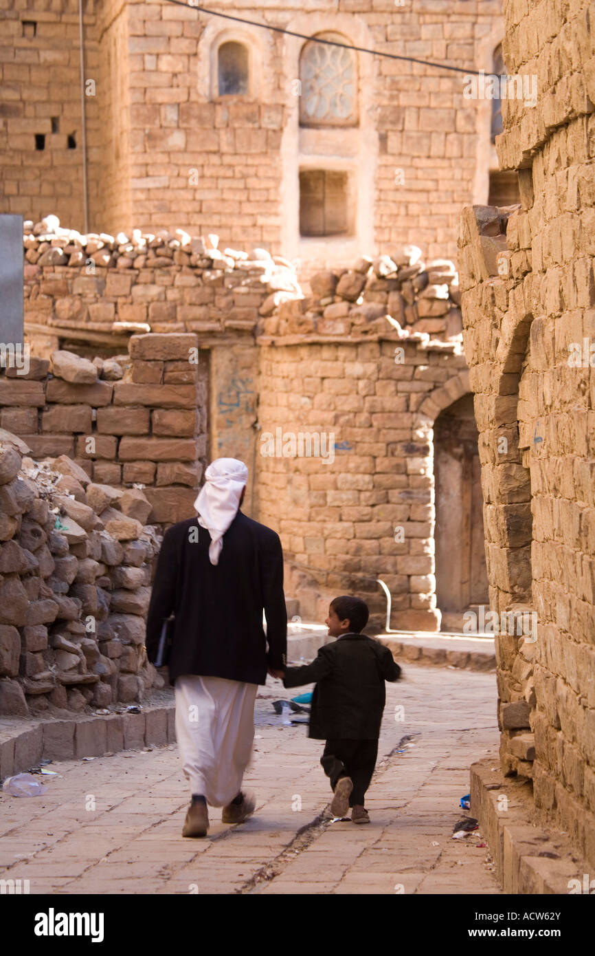 People along the streets of the old city of Thulla Yemen Stock Photo ...