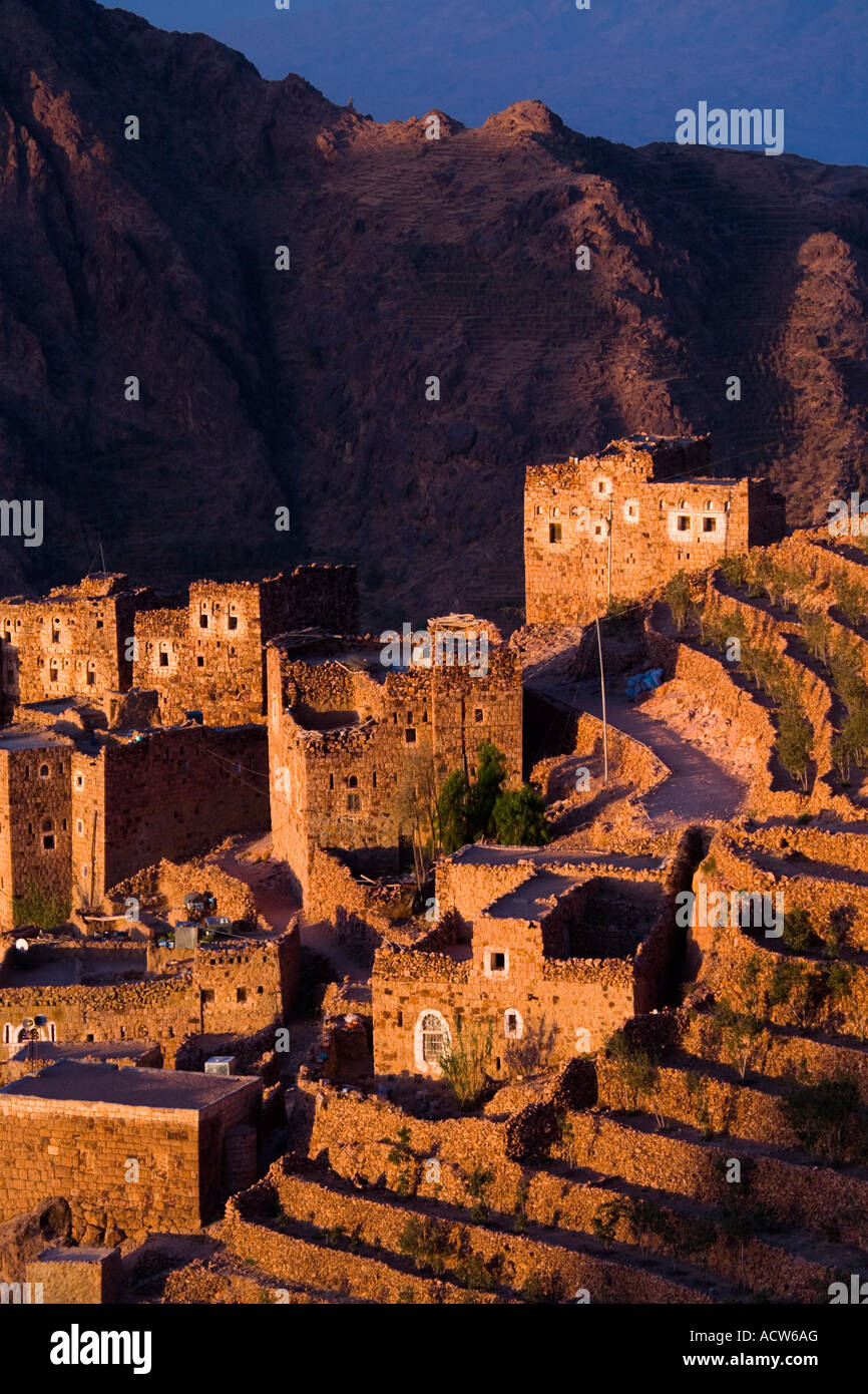 The clifftop village of Shahara up in the Haraz Mountains at sunrise ...