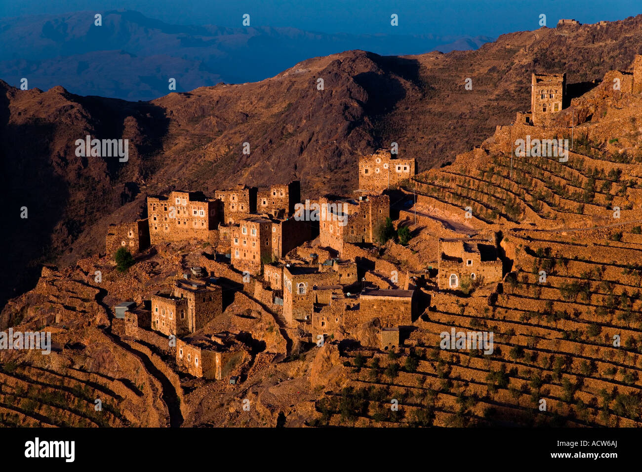 The clifftop village of Shahara up in the Haraz Mountains at sunrise ...