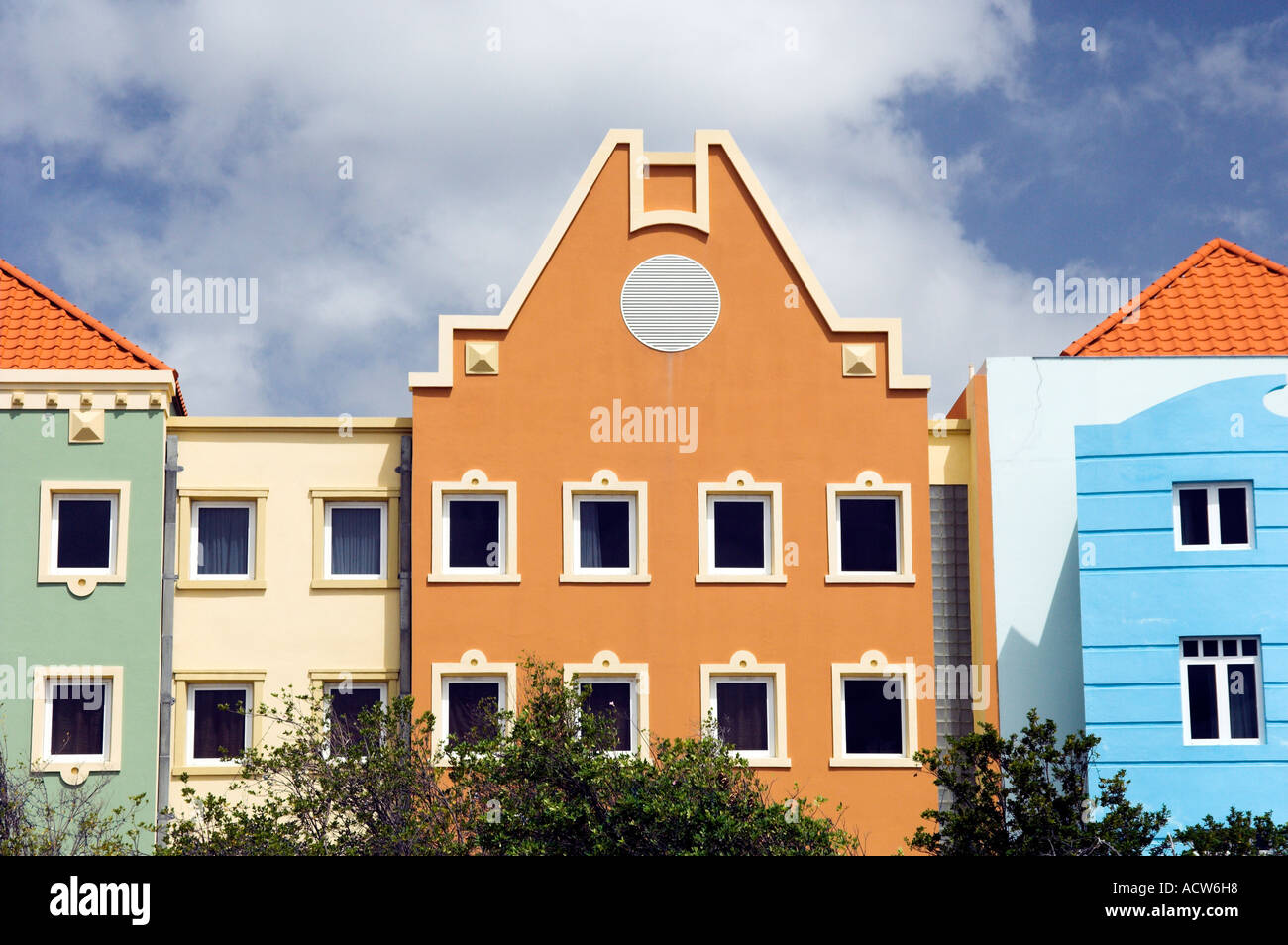 The brightly colored buildings and Dutch colonial architecture in ...