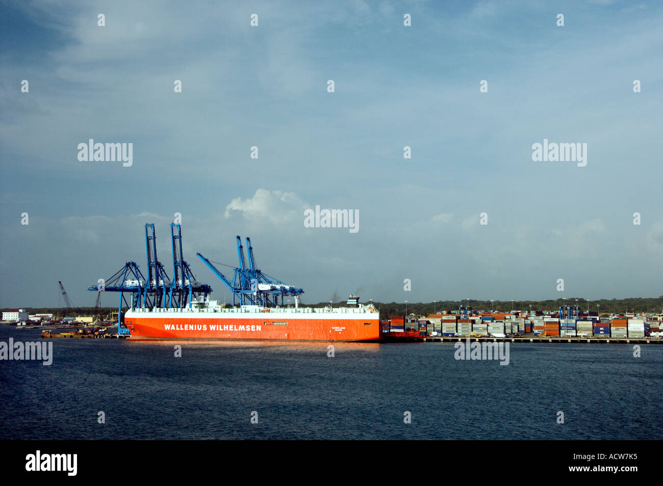 Container port facilities near the entrance to the Panama Canal at ...