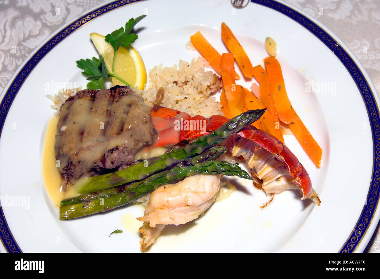 Surf and turf dinner plate on the Holland America cruise ship Zaandam ...