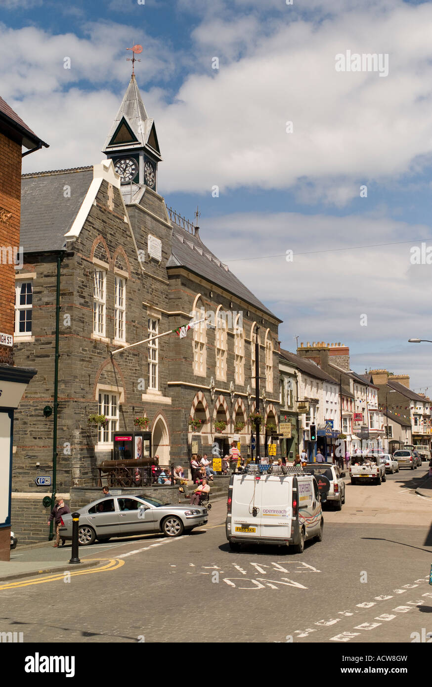 Market hall and main shopping street Aberteifi Cardigan town west wales ...