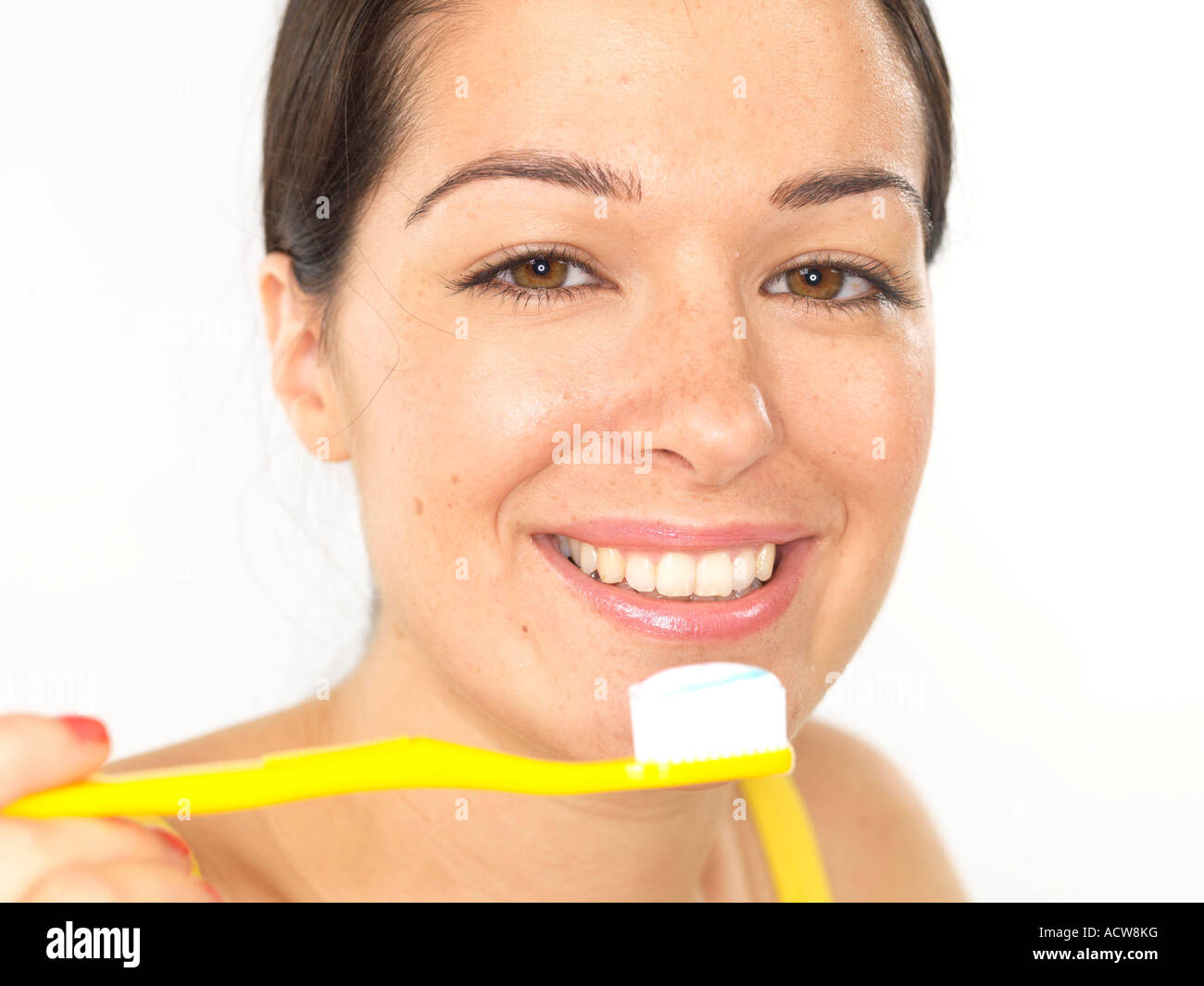 Young Woman Brushing Teeth Model Released Stock Photo - Alamy