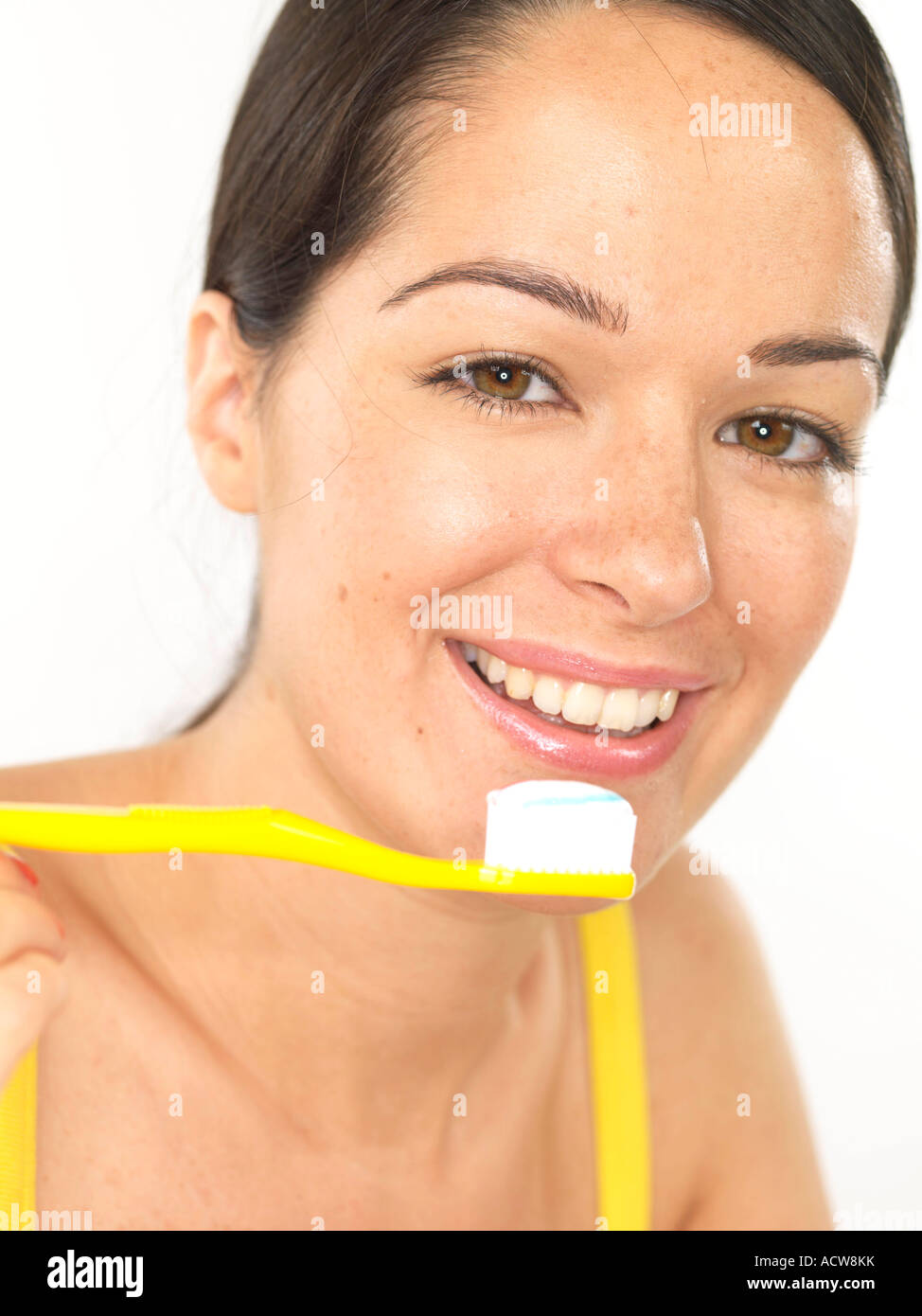 Young Woman Brushing Teeth Model Released Stock Photo - Alamy