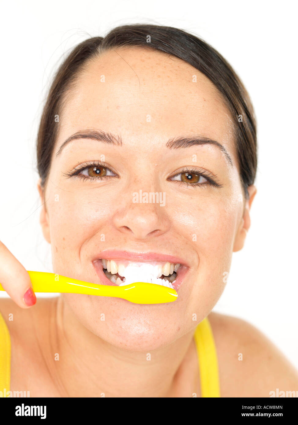 Young Woman Brushing Teeth Model Released Stock Photo - Alamy