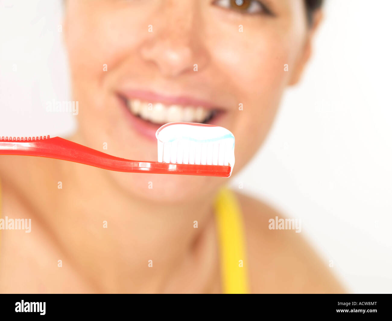 Young Woman Brushing Teeth Model Released Stock Photo - Alamy