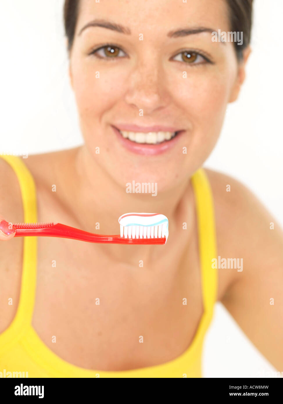 Young Woman Brushing Teeth Model Released Stock Photo - Alamy