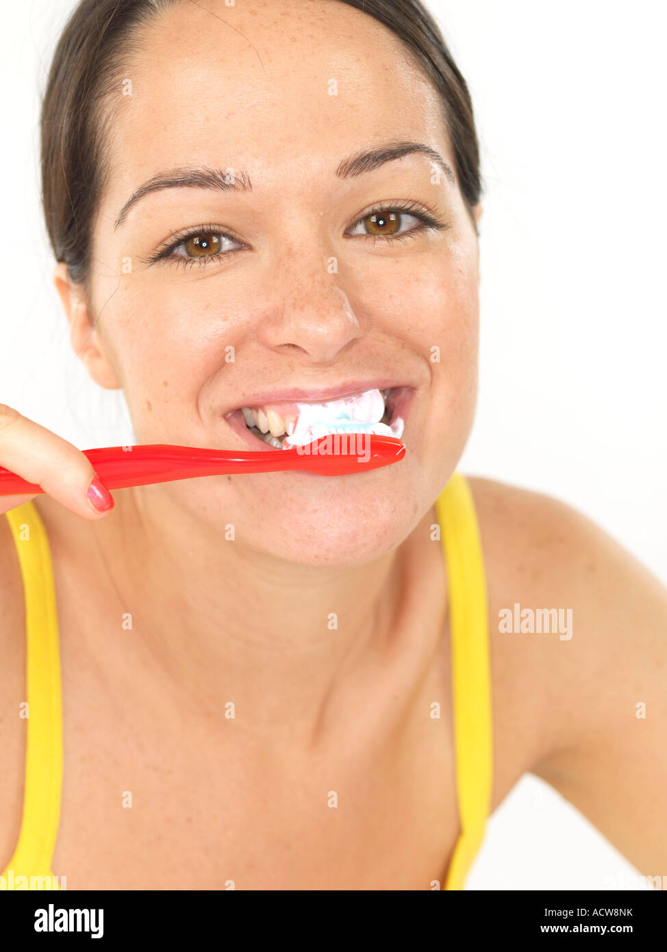 Young Woman Brushing Teeth Model Released Stock Photo - Alamy