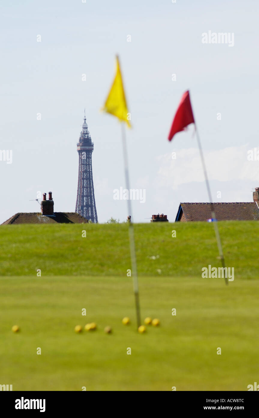 Golf course flags with Blackpool Tower in the background Stock Photo ...