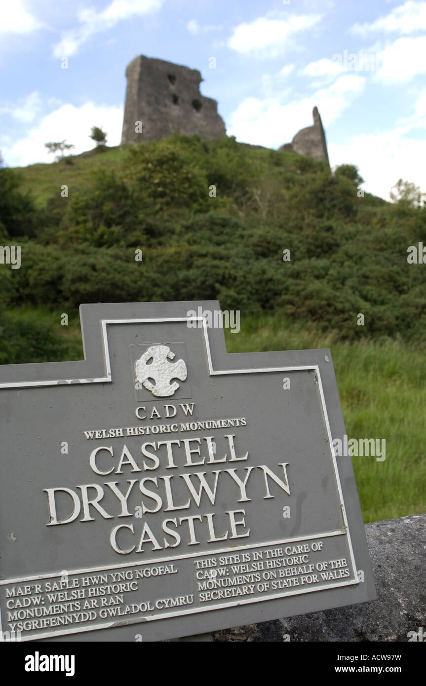 ruins of 13th century Dryslwyn Castle near Llandeilo in the Tywi valley ...