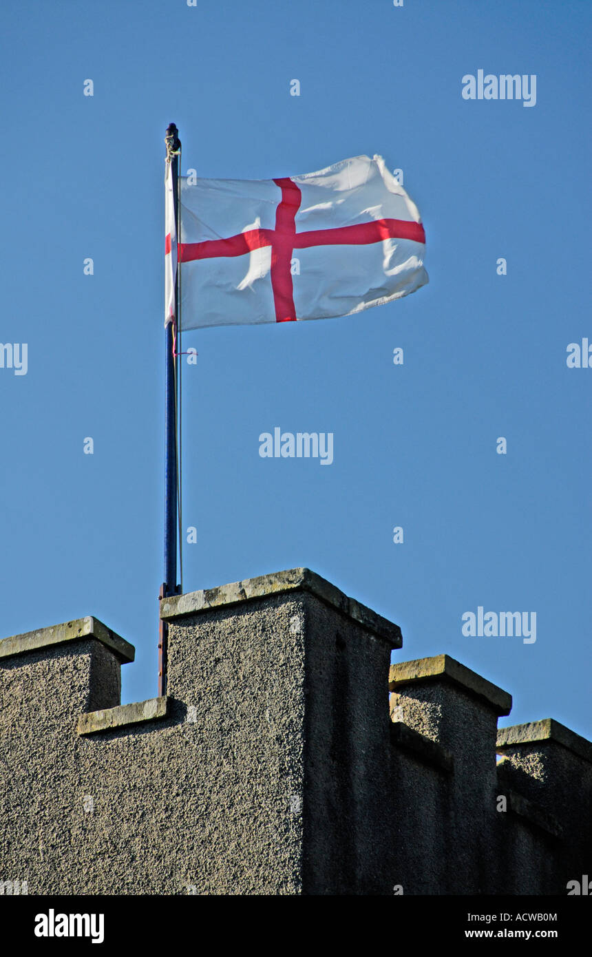 Flag of Saint George on tower . Church of Saint Paul , Witherslack ...