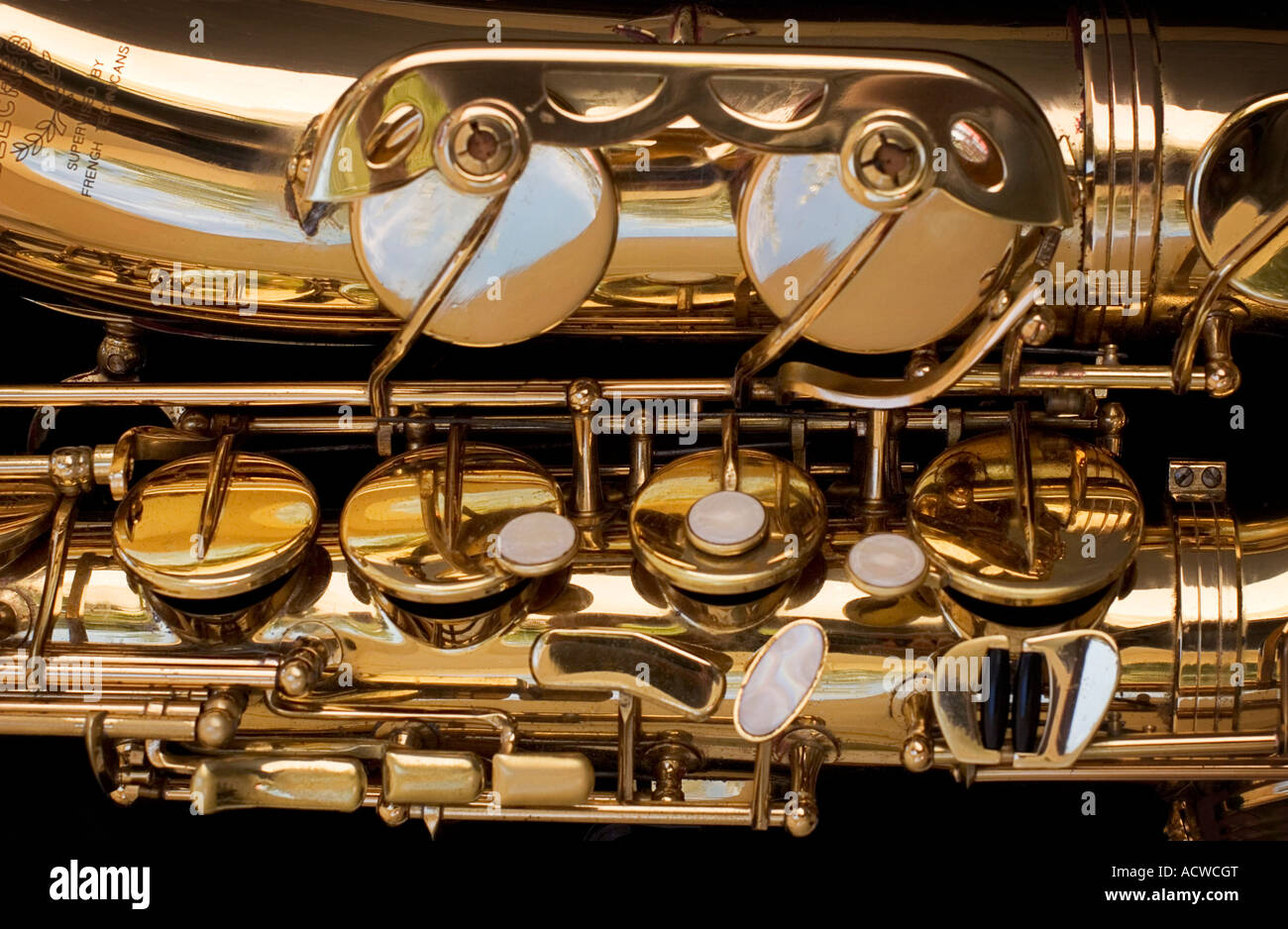 Saxophone brass details Stock Photo - Alamy