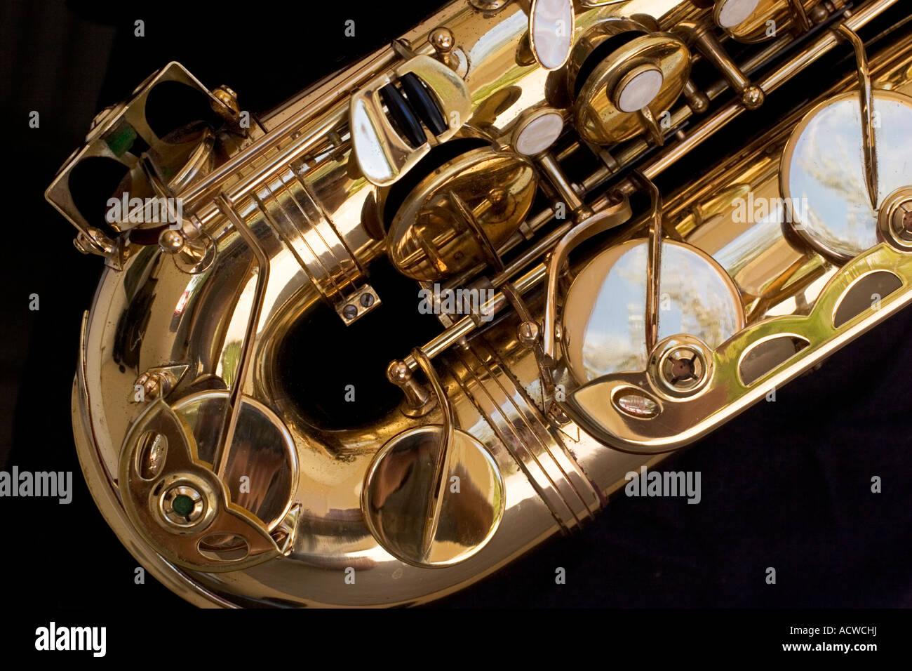 Saxophone brass details Stock Photo - Alamy