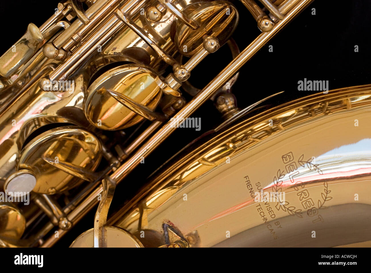 Saxophone brass details Stock Photo - Alamy