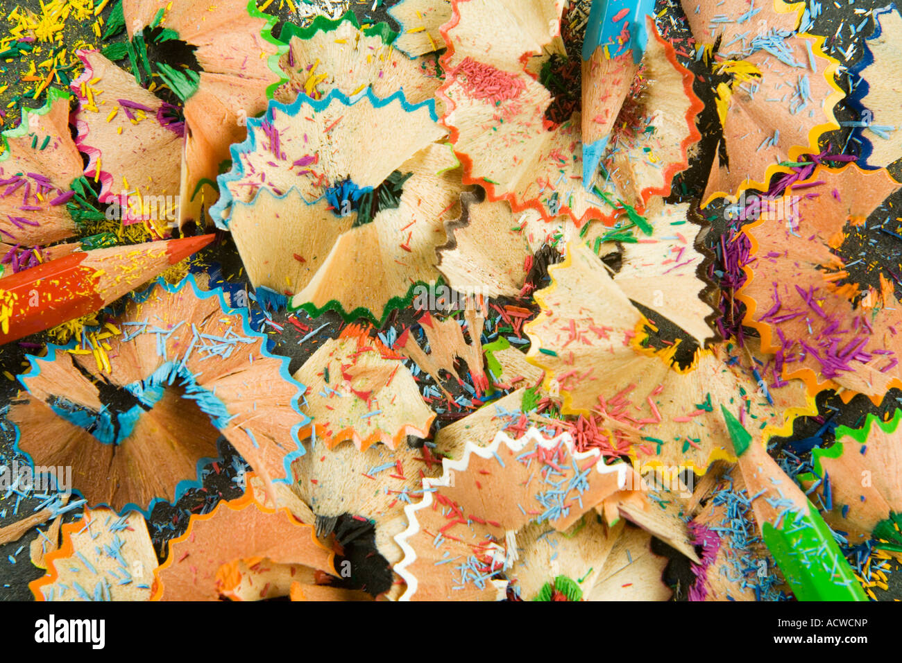Color Pencil sharpening sawdust and Color wood shavings Stock Photo - Alamy