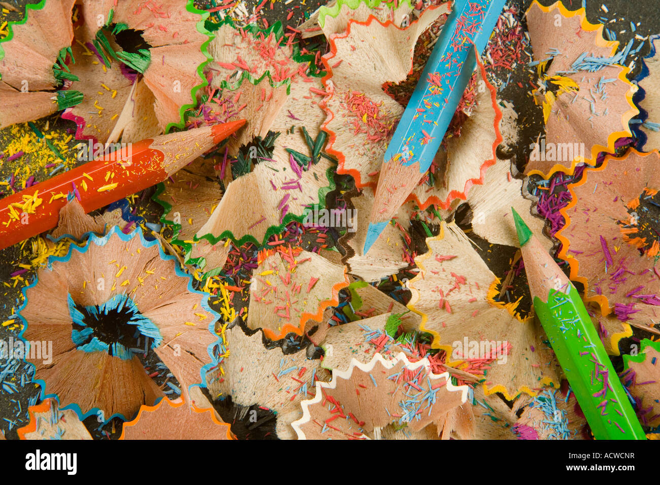 Color Pencil sharpening sawdust and Color wood shavings Stock Photo - Alamy