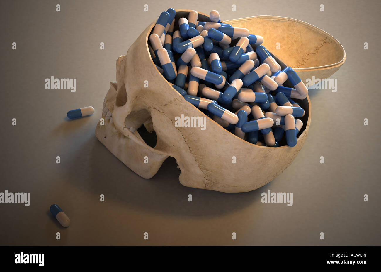 Skull with pills Stock Photo - Alamy