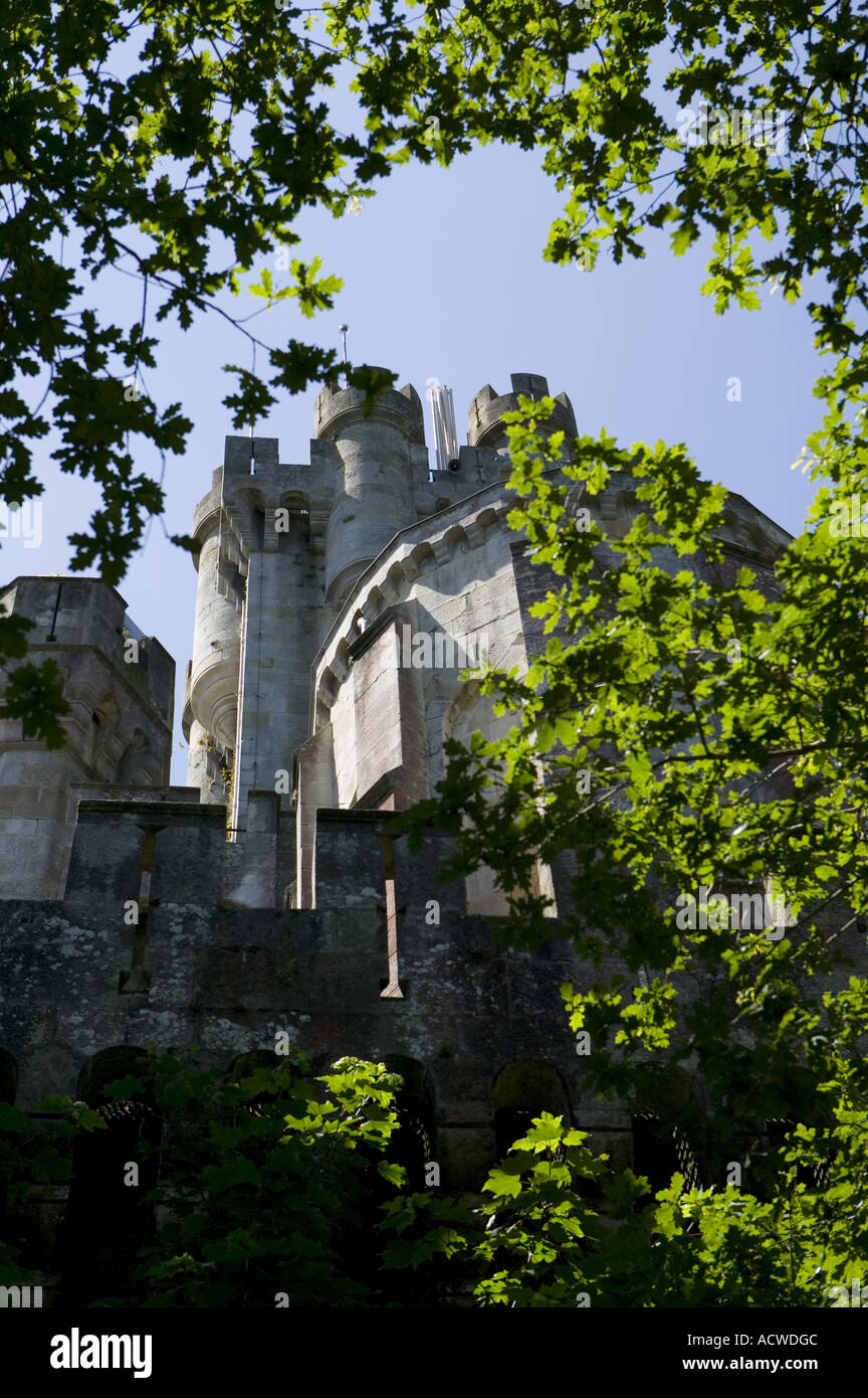 Outer battlements at Butron Castle seen through trees, Gatika, Basque ...