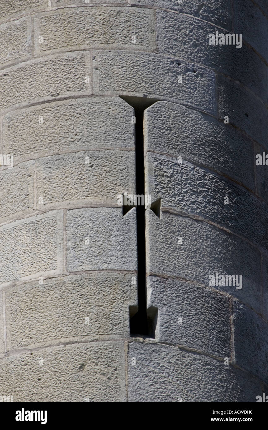 Arrow slit in battlements at Butron Castle a 13th century medieval ...