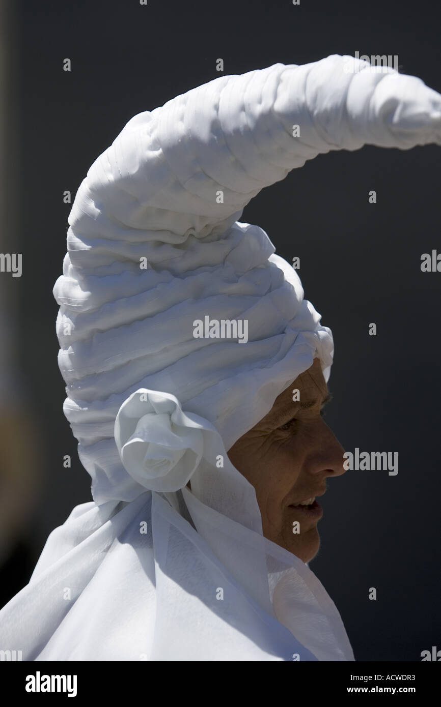 Woman wearing traditional Basque horn shaped burukoa headdress, Butron ...
