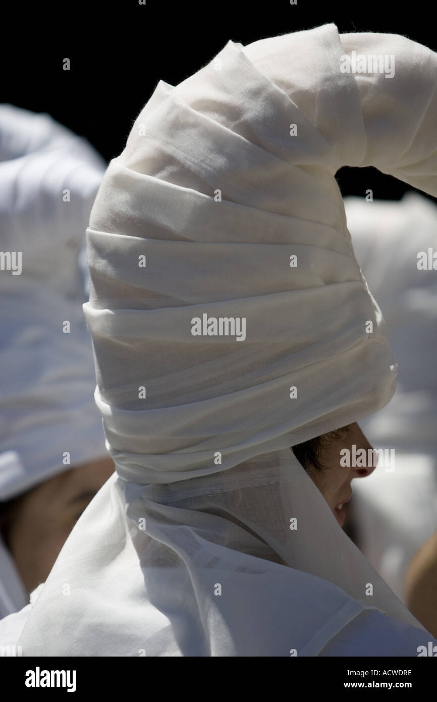 Woman wearing horn shaped traditional Basque burukoa headdress, Butron ...