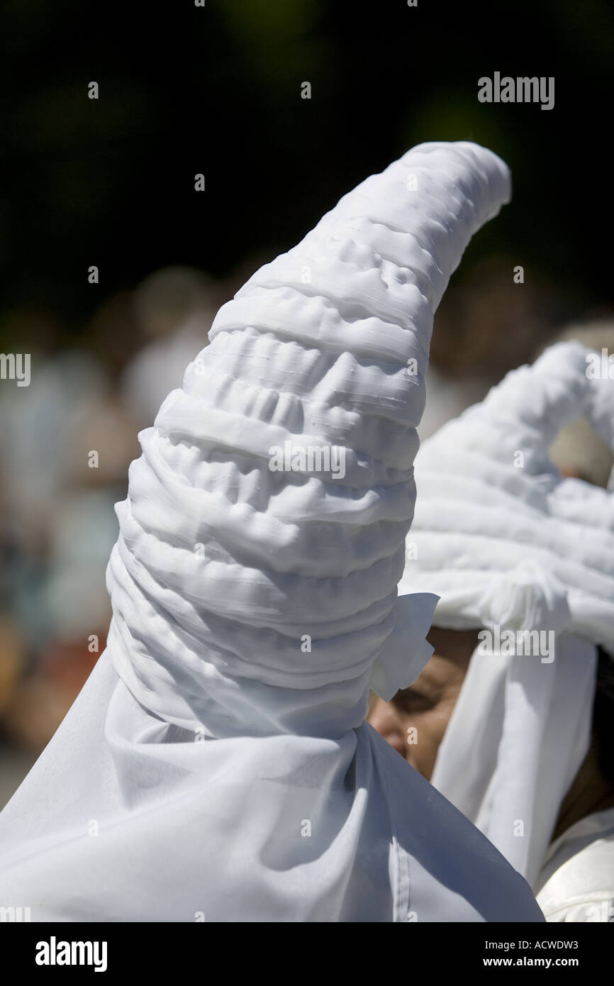 Woman wearing traditional Basque burukoa headdress, Butron Castle near ...