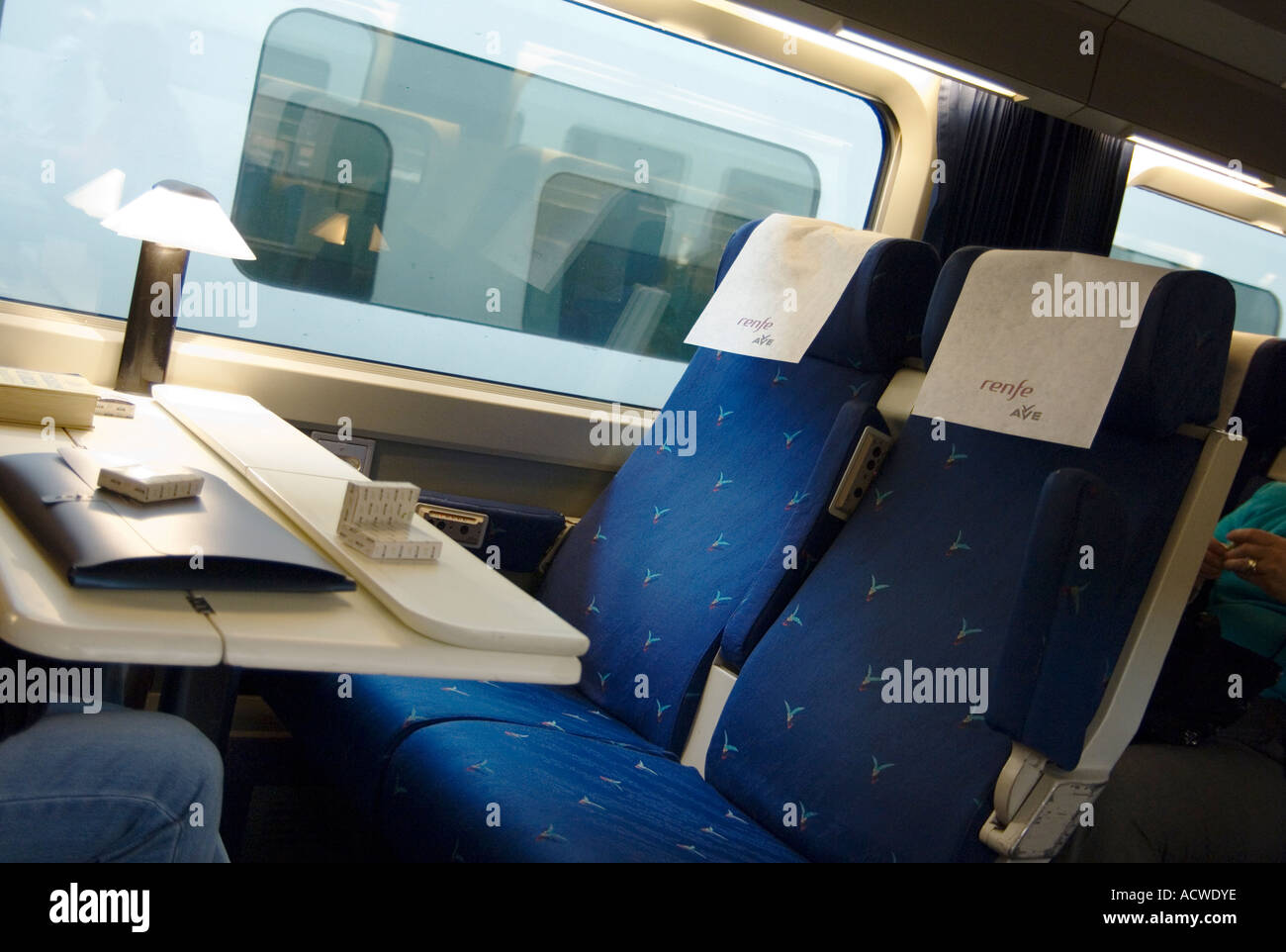 An interior photograph of the AVE high speed train in the railway ...